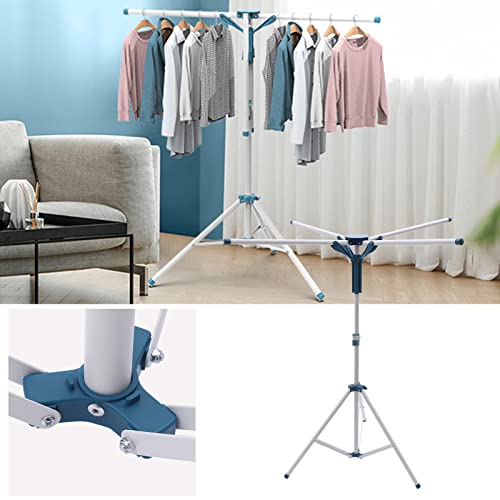 LOHISHILO 2in1 Foldable Clothes Stand Hanger, Drying Rack Adjustable Height Coat, for College Dorms, Camping, Apartments, Hotels, Laundry Rooms, Boutiques, Studios, Blue