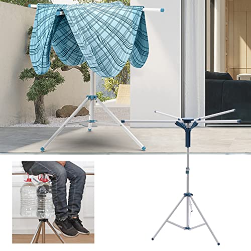 LOHISHILO 2in1 Foldable Clothes Stand Hanger, Drying Rack Adjustable Height Coat, for College Dorms, Camping, Apartments, Hotels, Laundry Rooms, Boutiques, Studios, Blue