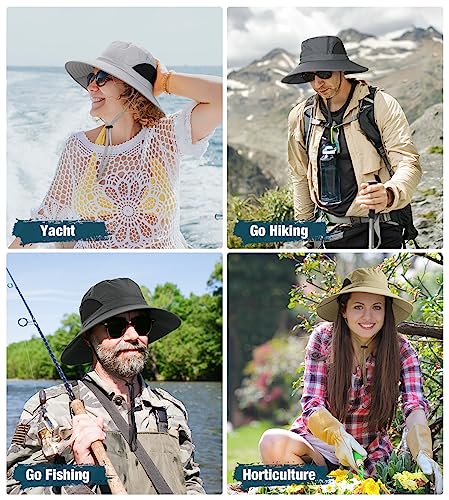 Wmcaps Sun Hats for Men Women, UPF 50+ Wide Brim Waterproof Boonie Bucket Hat for Fishing, Hiking, Garden, Safari, Outdoor Dark Grey