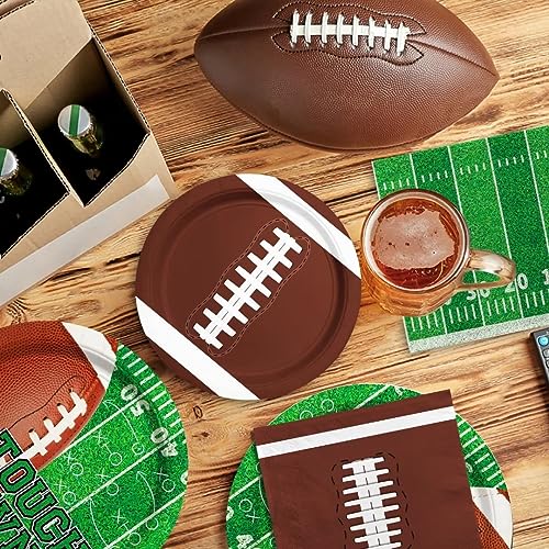 Football Party Supplies Kit Serve 24,Includes Dinner Plates, Dessert Plates, Napkins, Cups,Banner and Touchdown Tablecloth for Football Birthday Party Football Gameday Tailgate Party Decorations