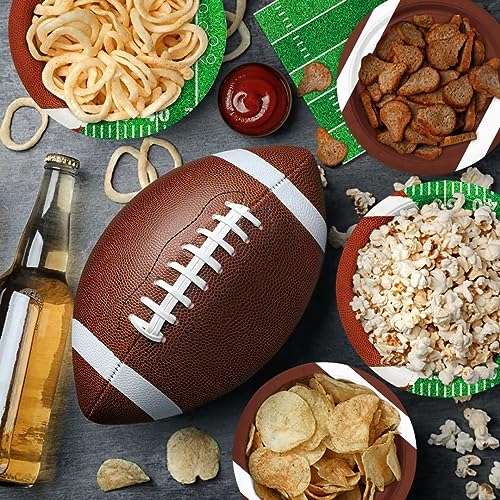 Football Party Supplies Kit Serve 24,Includes Dinner Plates, Dessert Plates, Napkins, Cups,Banner and Touchdown Tablecloth for Football Birthday Party Football Gameday Tailgate Party Decorations