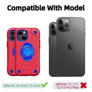 KCJ for iPhone 13 Mini case/iPhone 12 Mini case 5.4 Inch with Ring Holder, with 2 Pack Screen Protector + 1 Pack Camera Lens Protector,Heavy-Duty Military Grade Protector Cover. (Red+Blue)