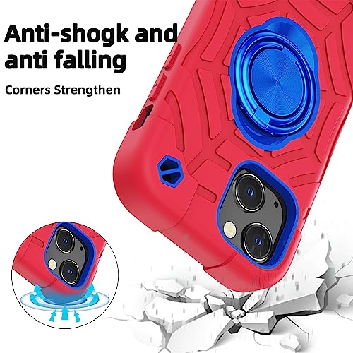 KCJ for iPhone 13 Mini case/iPhone 12 Mini case 5.4 Inch with Ring Holder, with 2 Pack Screen Protector + 1 Pack Camera Lens Protector,Heavy-Duty Military Grade Protector Cover. (Red+Blue)