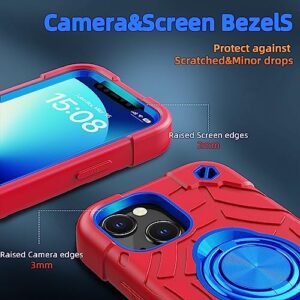 KCJ for iPhone 13 Mini case/iPhone 12 Mini case 5.4 Inch with Ring Holder, with 2 Pack Screen Protector + 1 Pack Camera Lens Protector,Heavy-Duty Military Grade Protector Cover. (Red+Blue)