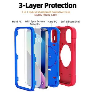 KCJ for iPhone 13 Mini case/iPhone 12 Mini case 5.4 Inch with Ring Holder, with 2 Pack Screen Protector + 1 Pack Camera Lens Protector,Heavy-Duty Military Grade Protector Cover. (Red+Blue)