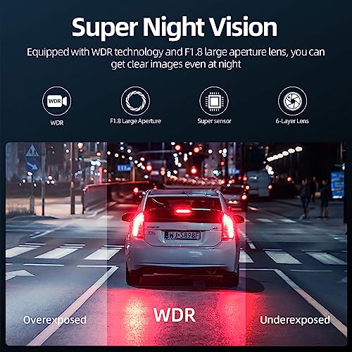 Dash Cam Front and Rear with WiFi, 2.5K Front & 1080P Rear Dual Dashcam for Car, Dash Camera with Super Night Vision, Parking Mode, Free 64G SD Card, 170° Wide Angle, G-Sensor, APP Control, Real WDR