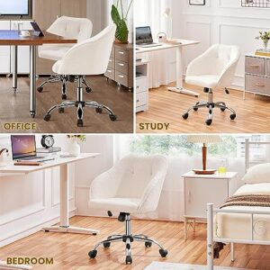 Yaheetech Modern Boucle Desk Chair, Makeup Vanity Chair with Adjustable Tilt Angle, Swivel Office Chair Upholstered Armchair Study Chair for Home Makeup Room Ivory