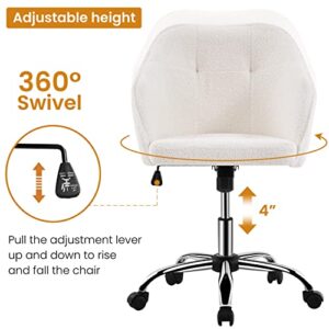 Yaheetech Modern Boucle Desk Chair, Makeup Vanity Chair with Adjustable Tilt Angle, Swivel Office Chair Upholstered Armchair Study Chair for Home Makeup Room Ivory