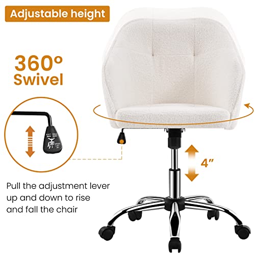 Yaheetech Modern Boucle Desk Chair, Makeup Vanity Chair with Adjustable Tilt Angle, Swivel Office Chair Upholstered Armchair Study Chair for Home Makeup Room Ivory