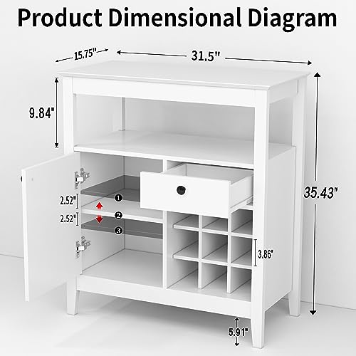 scolyk Wine Cabinet with Storage: Bar Cabinet with Storage, White Coffee Bar Cabinet with Storage, Liquor Cabinet Bar for Home, Mini Bar Cabinets for Liquor and Glasses