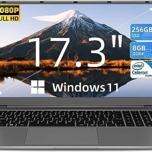 SGIN 17 Inch Laptop, 8GB RAM 256GB SSD Laptops with IPS Full HD, Intel Celeron Quad Core J4105, Mini HDMI, Webcam, Dual Wi-Fi, Buletooth 4.2, 2xUSB 3.0, Expandable Storage 512GB TF(Gray)