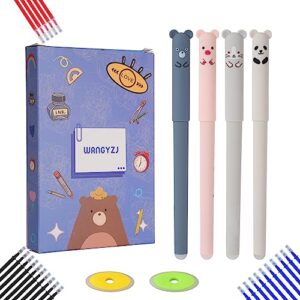 wangyzj 0.5mm erasable pens, panda pens, cute erasable pens, animal rollerball gel ink pens, includes 4 pens, 10 black, 10 blue, 5 red pen refills, and 2 erasers., for kids office school supplies