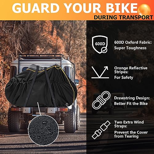 Bike Cover for Transport on Rack, 600D Oxford Heavy Duty Waterproof Bike Cover for 2 Bikes on Rear Bike Rack, Bicycle Cover for Transportation with Lock-Holes Storage Bag