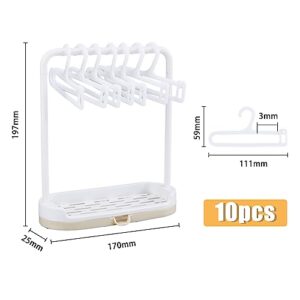 SUPERFINDINGS Plastic Doll Garment Rack with 10pcs Clothes Hanger White Mini Doll Clothes Display Stand Dress Outfit Holders Miniature Dollhouse Accessories with Storage Base for Closets 170x25x197mm