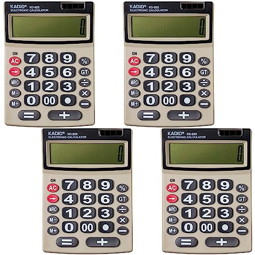 4 Pcs Desktop Calculator Bulk 12 Digit with Large LCD Display and Big Buttons Office Desktop Calculator with Sensitive Button Battery Dual Power for School Student