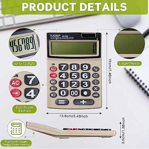 4 Pcs Desktop Calculator Bulk 12 Digit with Large LCD Display and Big Buttons Office Desktop Calculator with Sensitive Button Battery Dual Power for School Student