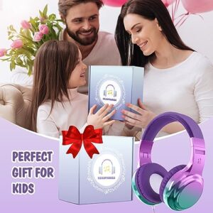 QearFun Headphones for Girls Kids for School, Kids Wired Headphones with Microphone & 3.5mm Jack, Teens Noise Cancelling Headphone with Adjustable Headband for Tablet/Smartphones-Gradient Deep Purple