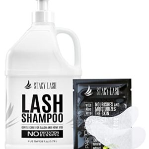 STACY LASH Eyelash Extension Shampoo 1US Gal & 100 Pairs Set Under Eye Gel Pads/Eyelid Foaming Cleanser/Safe Makeup & Mascara Remover/Lint Free Patches/Professional Supplies and Beauty Tools