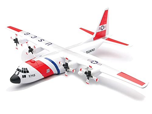 Model Kit Lockheed C-130 Hercules Transport Aircraft White and Red United States Coast Guard Snap Together Plastic Model Kit by New Ray 20617