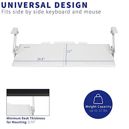 VIVO Large Under Desk 27 x 11 inch Computer Keyboard and Mouse Tray with Swinging Height Adjustment, 12 Settings, Platform Drawer for Typing, White, MOUNT-KB08SW