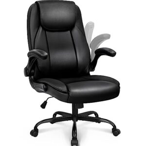 neo chair ergonomic office chair pu leather executive chair padded flip up armrest computer chair adjustable height high back lumbar support wheels swivel for gaming desk chair (black)