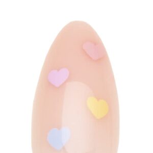 Glamnetic Press On Nails - Sugar Rush | Short Almond, Semi-Transparent Nude Nail with Pastel Heart Accents | 15 Sizes - 30 Nail Kit with Glue