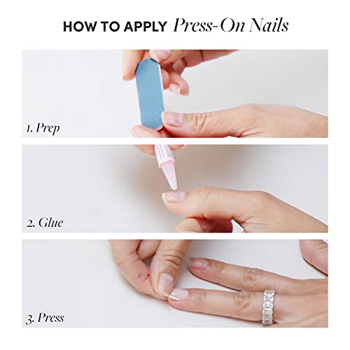 Glamnetic Press On Nails - Sugar Rush | Short Almond, Semi-Transparent Nude Nail with Pastel Heart Accents | 15 Sizes - 30 Nail Kit with Glue