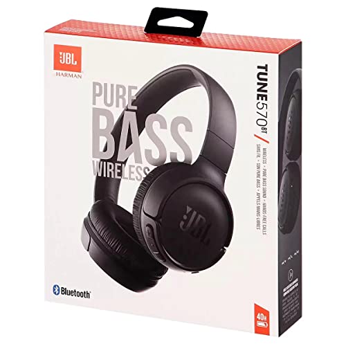 JBL Tune 570BT On-Ear Wireless Bluetooth Headphones with Pure Bass Stereo Sound, Includes Cleaning Cloth - Black(JBLT570BTBLKAM-CC)