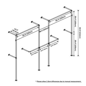 Anynice Industrial Pipe Clothing Rack,Industrial Clothing Rack, Clothing Rods for Hanging Clothes,Clothes Rack,Wall Mounted Garment Rack, Heavy Duty Coat Rack (98.4" W x 14.4" D x81.1 H, ANY-EF55)