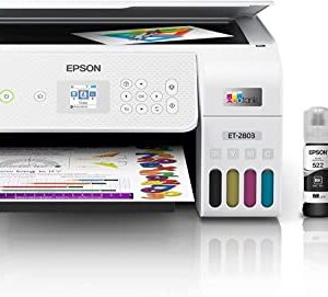 Epson EcoTank ET-2803 Wireless All-in-One Printer/Copier/Scanner, Cartridge-Free Supertank, Mobile & Voice-Activated Printing, XPI USB Printer Cable