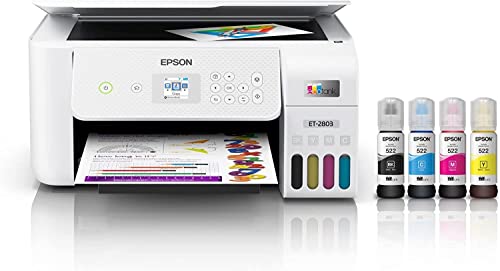 Epson EcoTank ET-2803 Wireless All-in-One Printer/Copier/Scanner, Cartridge-Free Supertank, Mobile & Voice-Activated Printing, XPI USB Printer Cable