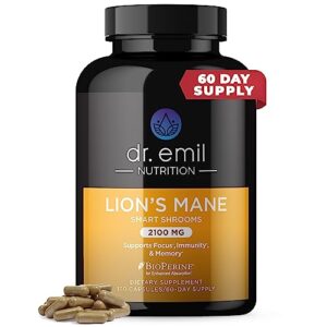 organic lions mane mushroom supplement for mental clarity, focus & immune support - organic brain boosting nootropic lions mane mushroom capsules with 100% organic lions mane extract, 60 servings