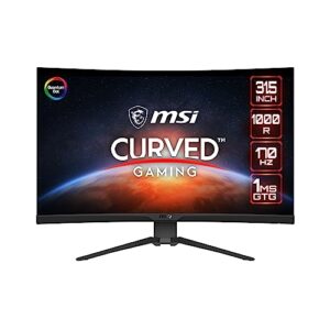 msi mag325cqrf qd, 31.5" gaming monitor, 2560 x 1440 (qhd) rapid va with quantum dot, 1 ms, 170hz, freesync premium, hdr ready, 1000r, hdmi, displayport, tilt and height adjustable.