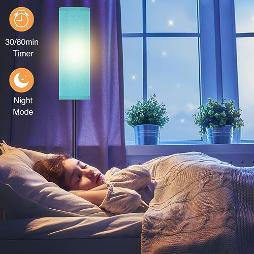 Qaubauyt Floor Lamp for Living Room Bedroom, Modern Floor Lamp with Remote,Stepless Dimmable 12W Bulb Included,Standing Lamps LED Tall Lamp for Bedroom Office(Blue)