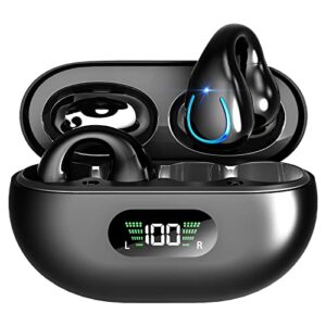 open ear bone conduction headphones true air conduction bluetooth 5.3 wireless bluetooth with digital display charging,ipx7 waterproof earphones sport, clip-on earphones, for running, walking, workout