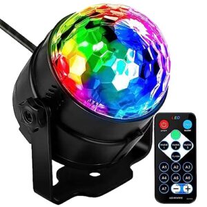 vaks disco ball party light, 7 modes stage dj lights with sound control and remote control for family room dance parties kids birthdays christmas karaoke weddings show club pub, 1 pack