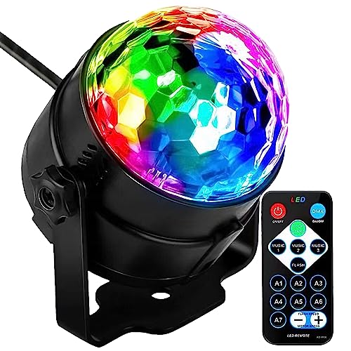 VAKS Disco Ball Party Light, 7 Modes Stage DJ Lights with Sound Control and Remote Control for Family Room Dance Parties Kids Birthdays Christmas Karaoke Weddings Show Club Pub, 1 Pack