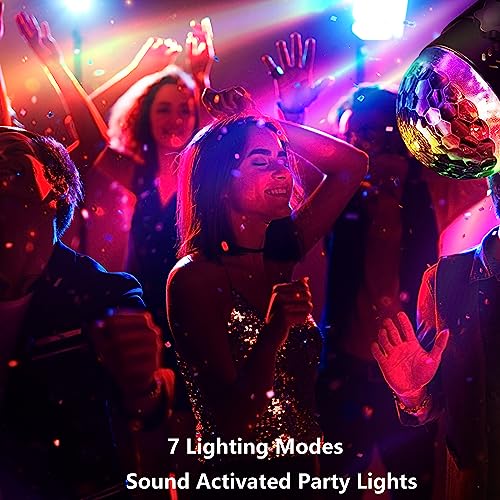 VAKS Disco Ball Party Light, 7 Modes Stage DJ Lights with Sound Control and Remote Control for Family Room Dance Parties Kids Birthdays Christmas Karaoke Weddings Show Club Pub, 1 Pack