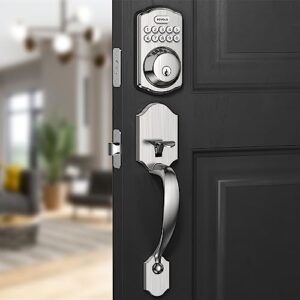 revolo re001 electronic keypad deadbolt, keyless entry door lock, keyed entry, auto lock, smart lock with handle, front door handle sets, anti-peeking password, satin nickel