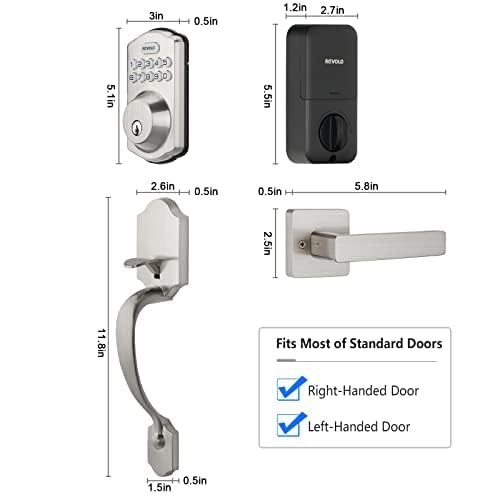 Revolo RE001 Electronic Keypad Deadbolt, Keyless Entry Door Lock, Keyed Entry, Auto Lock, Smart Lock with Handle, Front Door Handle Sets, Anti-Peeking Password, Satin Nickel