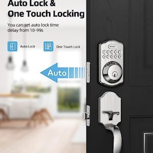 Revolo RE001 Electronic Keypad Deadbolt, Keyless Entry Door Lock, Keyed Entry, Auto Lock, Smart Lock with Handle, Front Door Handle Sets, Anti-Peeking Password, Satin Nickel