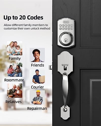 Revolo RE001 Electronic Keypad Deadbolt, Keyless Entry Door Lock, Keyed Entry, Auto Lock, Smart Lock with Handle, Front Door Handle Sets, Anti-Peeking Password, Satin Nickel