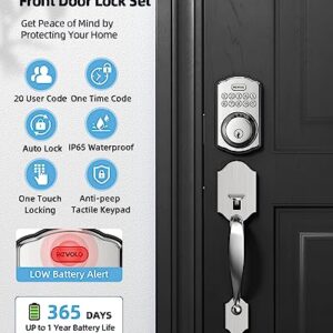 Revolo RE001 Electronic Keypad Deadbolt, Keyless Entry Door Lock, Keyed Entry, Auto Lock, Smart Lock with Handle, Front Door Handle Sets, Anti-Peeking Password, Satin Nickel