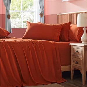 homiest extra deep pocket cal king size sheets set, 6 pieces soft burnt orange sheets 18-24 inch deep pocket bed sheets, hotel luxury 1800 thread count microfiber bed set fits ultra deep mattress