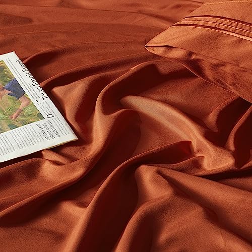 Homiest Extra Deep Pocket Cal King Size Sheets Set, 6 Pieces Soft Burnt Orange Sheets 18-24 Inch Deep Pocket Bed Sheets, Hotel Luxury 1800 Thread Count Microfiber Bed Set Fits Ultra Deep Mattress