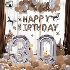 WEIKA 40 Inch Number 30 Balloons, Silver Giant Jumbo Helium Number 30 Foil Balloons for 30th Birthday Party Anniversary Events Man Woman Decorations Supplies