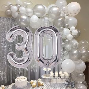 WEIKA 40 Inch Number 30 Balloons, Silver Giant Jumbo Helium Number 30 Foil Balloons for 30th Birthday Party Anniversary Events Man Woman Decorations Supplies