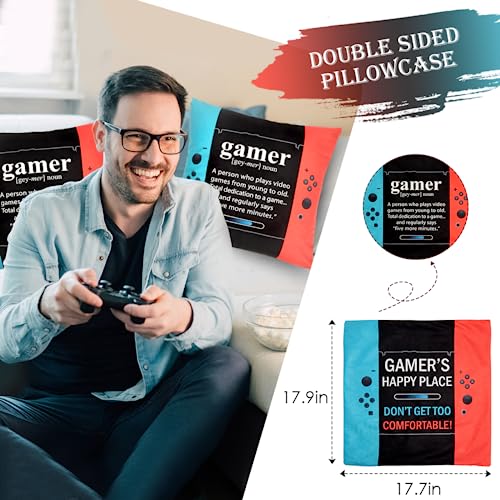 Gamer Gifts for Teenage Boys, Best Gaming Gifts for Men, Him, Gamers, Son,Husband, Boyfriend, Game Lover, Video Game Lover Gifts, Game Room Decor, Gamer Pillow Cover and Game Socks Gifts Set G001