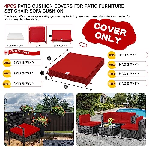 4Pcs Outdoor Patio Seat Cushion Back Pillow Replacement Covers,Fit for Patio Furniture Sectional Sofa Chair Conversation Set,Water-Resistant Fadeless Slipcover,20Lx18Wx4H Inch,Red-Cover Only