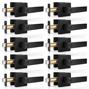 hasmikit 10 pack matte black door handles privacy door levers, heavy duty bed and bath door locks interior door knobs, reversible keyless flat levers with square rosette